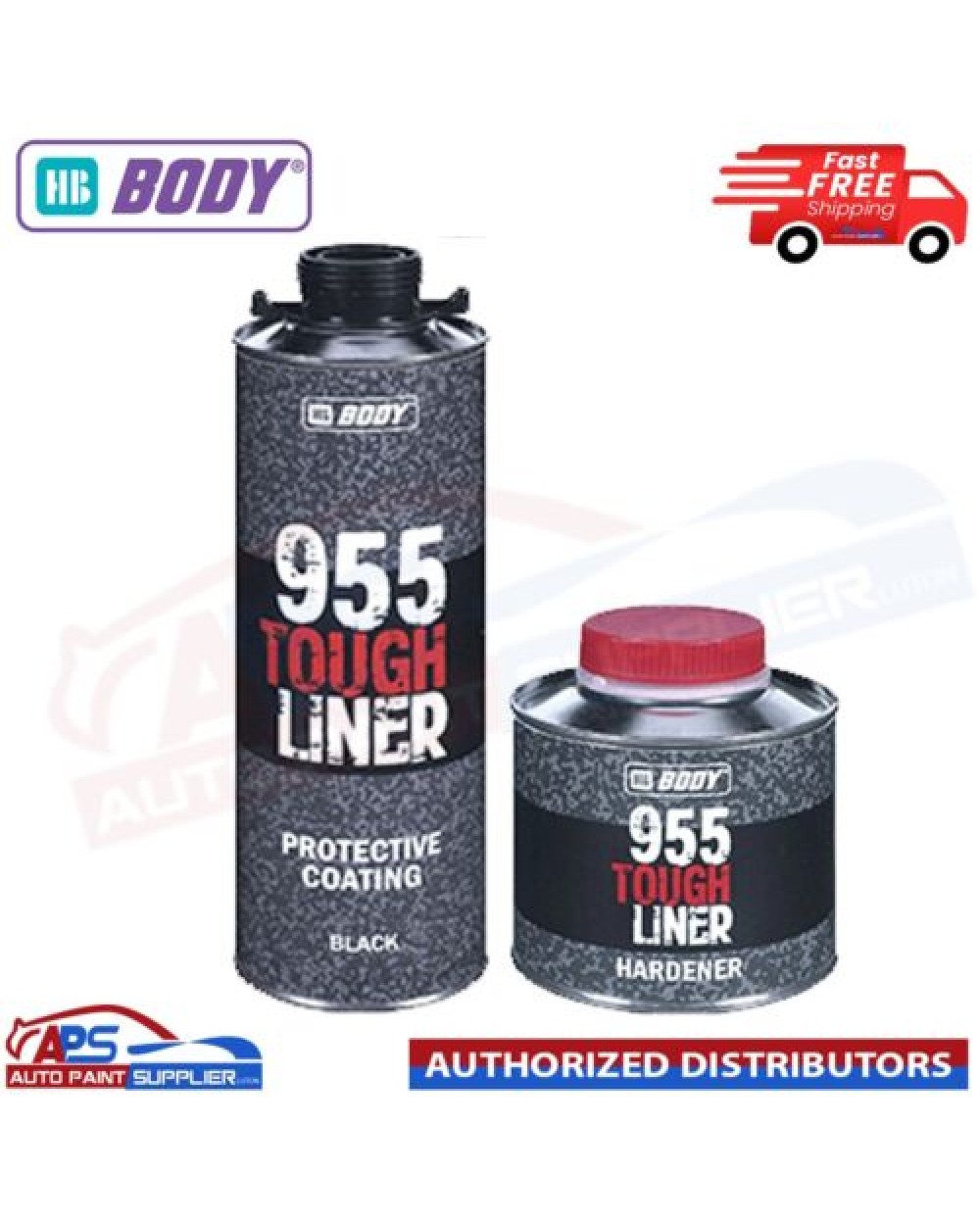 HB BODY 955 TOUGH BED LINER COATING 1 BOTTLE KIT WITH HARDENER - BLACK